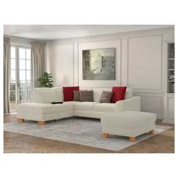 Sit & More Ecksofa SIT & MORE "Dundee L-Form" Sofas Gr. B/H/T: 263cm x 86cm x 219cm, Struktur weich, Ottomane links, ohne Kopfteilverstellung-ohne Bettfunktion-ohne Stauraum, beige (creme) mit Federkern und Massivholzfüßen, wahlweise Kopfteilverstellung