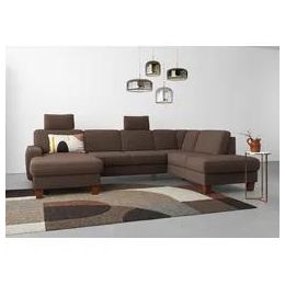 Wohnlandschaft Home Affaire "Vision U-Form" Sofas Gr. B/H/T: 315 cm x 90 cm x 215 cm, Easy care, Ottomane rechts, ohne Bettfunktion-ohne Stauraum, braun (espresso) wahlweise mit Bettfunktion und Stauraum, auch in Easy Care-Bezug