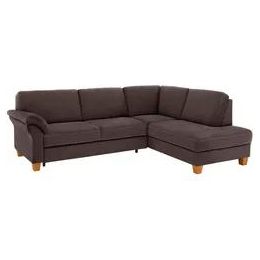 Ecksofa Home Affaire "Borkum L-Form" Sofas Gr. B/H/T: 249cm x 87cm x 189cm, Luxus-Microfaser ALTARA NUBUCK, Ottomane rechts, ohne Bettfunktion, braun (dunkelbraun) mit Federkern, wahlweise Bettfunktion