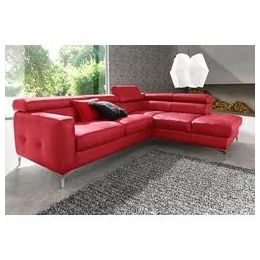 Ecksofa COTTA "Sammy L-Form" Sofas Gr. B/H/T: 239cm x 74cm x 207cm, Luxus-Kunstleder, Ottomane rechts, ohne Bettfunktion-mit Kopfteilverstellung, rot inklusive Kopfstützen-Höhenverstellung, wahlweise mit Bettfunktion