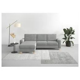 Ecksofa Home Affaire "Summer L-Form" Sofas Gr. B/H/T: 249 cm x 91 cm x 164 cm, Breitcord, Recamiere links, ohne Bettfunktion-ohne Bettkasten-mit Federkern, silberfarben (silber) mit Recamiere, oder ohne Bettfunktion und Bettkasten, Cord-Bezug