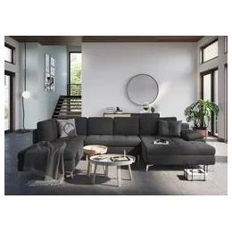 Sit & More Wohnlandschaft SIT&MORE "Latigo U-Form" Sofas Gr. B/T: 346 cm x 201 cm, Struktur, mega-Recamiere rechts, ohne Bettfunktion-ohne Bettkasten, grau (dunkelgrau) mit Mega-Recamiere, wahlweise Bettfunktion und Bettkasten