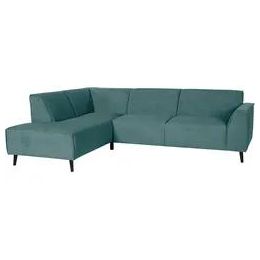 Ecksofa DOMO collection "Amora L-Form" Sofas Gr. B/H/T: 263cm x 81cm x 191cm, Chenille-Optik, Ottomane links, Mit Federkern, blau (petrol) mit Federkern