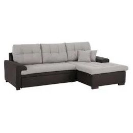 Ecksofa Home Affaire "Föhr L-Form" Sofas Gr. B/H/T: 247 cm x 75 cm x 150 cm, Microfaser MELROSE-Struktur grob, Recamiere rechts, mit Bettfunktion, grau (schwarz, hellgrau) wahlweise mit Bettfunktion