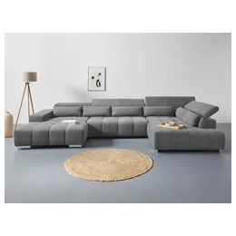 Wohnlandschaft COTTA "Orion U-Form" Sofas Gr. B/H/T: 409 cm x 73 cm x 225 cm, Luxus-Microfaser, Ottomane rechts-Recamiere links, grau (anthracite) inkl. Kopfteilverstellung und Zierkissen