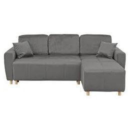 Ecksofa Home Affaire "Scania L-Form" Sofas Gr. B/H/T: 220 cm x 86 cm x 160 cm, Samtoptik, Recamiere rechts, ohne Bettfunktion-ohne Bettkasten, grau (hellgrau) wahlweise mit Bettfunktion und Bettkasten