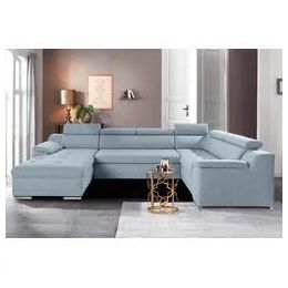 Sit & More Wohnlandschaft SIT & MORE "Andiamo U-Form" Sofas Gr. B/H/T: 336cm x 93cm x 193cm, Struktur, Recamiere links, mit Bettfunktion, grau mit Kopfteilverstellung, wahlweise Bettfunktion