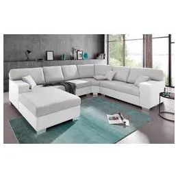 Wohnlandschaft Inosign "U-Form" Sofas Gr. B/H/T: 324cm x 94cm x 90cm, Kunstleder SOFTLUX-Struktur, Recamiere links, weiß (weiß, creme)