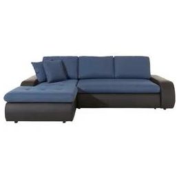 Ecksofa Trendmanufaktur "Indie, L-Form" Sofas Gr. B/H/T: 246cm x 86cm x 155cm, Kunstleder SOFTLUX-Struktur fein, Recamiere links, mit Bettfunktion-XL, schwarz (schwarz/aqua) wahlweise XL oder XXL