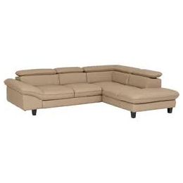 Ecksofa Home Affaire "Pilot L-Form" Sofas Gr. B/H/T: 266cm x 73cm x 108cm, NaturLEDER, Ottomane rechts, mit Kopfteilverstellung-ohne Bettfunktion-ohne Bettkasten, braun (cappuccino)