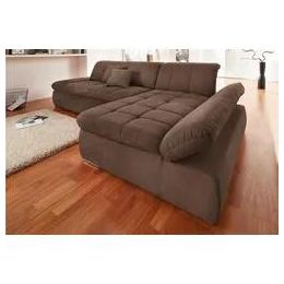 Ecksofa DOMO collection "NMoric XXL, B/T/H: 300/172/80cm, Revamierenabschluss L-Form" Sofas Gr. B/H/T: 300cm x 80cm x 172cm, Microfaser PRIMABELLE, Recamiere rechts, mit Bettfunktion-mit Armlehnenverstellung, braun wahlweise mit Bettfunktion und Armlehnverstel,lung