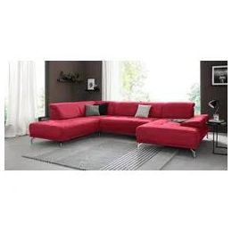 Wohnlandschaft Places of Style "Caluna U-Form" Sofas Gr. B/H/T: 332cm x 81cm x 234cm, Struktur flausch, Recamiere rechts, rot mit Sitztiefen- und Kopfteilverstellung