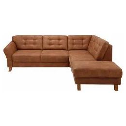 Ecksofa Home Affaire "Trondheim L-Form" Sofas Gr. B/H/T: 260cm x 89cm x 90cm, Luxus-Microfaser, Ottomane rechts, ohne Bettfunktion, braun (cognac) mit Federkern