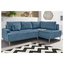 Ecksofa Inosign "Exxpo Otusso, L-Form" Sofas Gr. B/H/T: 246cm x 90cm x 169cm, Luxus-Microfaser weich, Recamiere rechts, blau (denim) mit Bettfunktion und Bettkasten