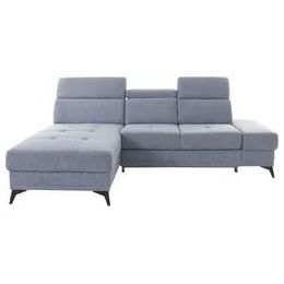 Ecksofa Inosign "Cardiz L-Form" Sofas Gr. B/H/T: 246cm x 83cm x 173cm, Webstoff, Recamiere links, mit Bettfunktion-mit Bettkasten, blau (blaugrau) inkl.Kopfteilverstellung und Federkern wahlweise mit Bettfunktion