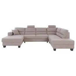 Wohnlandschaft Trendmanufaktur "Chamber, U-Form" Sofas Gr. B/H/T: 310cm x 85cm x 203cm, Struktur grob, Recamiere links, Mit Schlaffunktion, beige (portabella) wahlweise mit Schlaffunktion