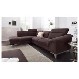 Ecksofa COTTA "Teresa L-Form" Sofas Gr. B/H/T: 293cm x 84cm x 232cm, Chenille, Ottomane links, mit Kopfteilverstellung, braun (espresso) wahlweise mit Bettfunktion