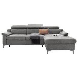 Ecksofa exxpo - SOFA FASHION "Florenz, aktuelles Design, komfortabler Sitz und bequemen Armlehnen" Sofas Gr. B/H/T: 254cm x 80cm x 166cm, Struktur, Recamiere rechts, ohne Bettfunktion, braun (cappuccino) mit Kopfteilverstellung, wahlweise Bettfunktion, L-Form