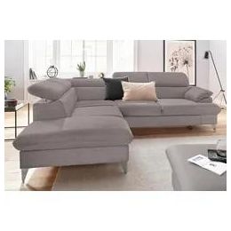 Ecksofa COTTA "Caluso L-Form" Sofas Gr. B/H/T: 256cm x 74cm x 208cm, Microfaser PRIMABELLE, Ottomane links, mit Bettfunktion-mit Bettkasten-mit Kopfteilverstellung, grau inklusive Kopfteilverstellung, wahlweise mit Bettfunktion