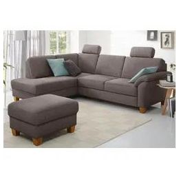 Ecksofa Home Affaire "Borkum L-Form" Sofas Gr. B/H/T: 249cm x 87cm x 189cm, Struktur, Ottomane links, ohne Bettfunktion, braun mit Federkern, wahlweise Bettfunktion