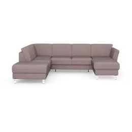 Sit & More Wohnlandschaft SIT&MORE "Visby U-Form" Sofas Gr. B/H/T: 303 cm x 87 cm x 213 cm, Chenille, Ottomane links, mit Bettfunktion-mit Stauraum, rosa (rose) Wahlweise mit Bettfunktion und Stauraum, frei im Raum stellbar