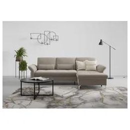 Ecksofa Inosign "Palm Beach L-Form" Sofas Gr. B/H/T: 275 cm x 89 cm x 175 cm, Chenille-Optik, mega-Recamiere rechts, mit Sitztiefenverstellung-mit Bettfunktion-mit Bettkasten-mit Armteilverstellung, braun (latte) Federkern, mit Sitztiefenverstellung, wahlweise Bettfunktion