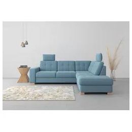 Sit & More Ecksofa SIT & MORE "Quincy L-Form" Sofas Gr. B/H/T: 249cm x 82cm x 213cm, Luxus-Microfaser, Ottomane rechts, mit Bettfunktion-mit Bettkasten, blau (hellblau) wahlweise mit Bettfunktion und Bettkasten