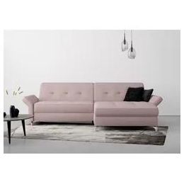 Ecksofa Inosign "Maredo L-Form" Sofas Gr. B/H/T: 284 cm x 89 cm x 179 cm, Chenille-Optik, mega-Recamiere rechts, mit Kopfteilverstellung und mit Armteilfunktion, rosa (rose) Federkern, wahlweise auch mit Kopfteil- und Armlehnverstellung