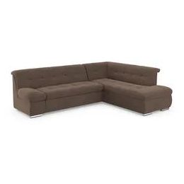 Ecksofa DOMO collection "Mona L-Form" Sofas Gr. B/H/T: 271cm x 80cm x 213cm, Samtoptik, Ottomane rechts, ohne Funktion, braun (schlamm) wahlweise mit Bett- und Armlehnfunktion