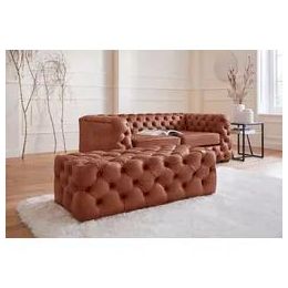 Guido Maria Kretschmer Home & Living Polsterhocker GUIDO MARIA KRETSCHMER HOME & LIVING "Kalina" Hocker Gr. B/H/T: 120cm x 42cm x 55cm, NaturLEDER, braun (cognac) mit klassischer Chesterfield-Knopfheftung