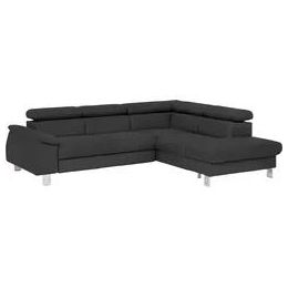 Ecksofa COTTA "Komaris L-Form" Sofas Gr. B/H: 249cm x 72cm, NaturLEDER, Ottomane rechts, mit Bettfunktion-mit Bettkasten-ohne RGB-LED-Beleuchtung-mit Kopfteilverstellung, schwarz inklusive Kopf- bzw. Rückenverstellung, wahlweise Bettfunktion