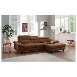 Ecksofa Home Affaire "Pilot L-Form" Sofas Gr. B/H/T: 268cm x 73cm x 108cm, Microfaser, Recamiere rechts, mit Kopfteilverstellung-mit Bettkasten-mit Bettfunktion, braun wahlweise mit Bettfunktion und Bettkasten