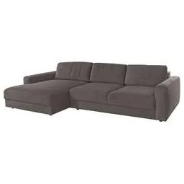 Ecksofa Places of Style "Bloomfield, L-Form" Sofas Gr. B/H/T: 303cm x 84cm x 176cm, Velours, mega-Recamiere links, XXL ohne Sitztiefenverstellung, grau (taupe) extra tiefe Sitzfläche, wahlweise mit Sitztiefenverstellung