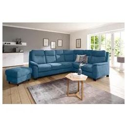 Ecksofa Home Affaire "Boccaccio L-Form", blau (azure), B:265cm H:104cm T:215cm, Struktur weich (90% Polyester / 10% Polyamid), Luxus-Microfaser (100% Polyester), Luxus-Microfaser Vintageoptik(100% Polyester), Sofas, mit Federkern, incl. Kopfteilverstellung, wahlweise Bettfunktion