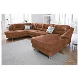 Sit & More Wohnlandschaft SIT & MORE "Salsa U-Form" Sofas Gr. B/H/T: 333cm x 86cm x 205cm, Microfaser, Recamiere rechts, ohne Bettfunktion, braun (cognac) mit Federkern, wahlweise Bettfunktion