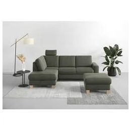 Ecksofa Home Affaire "Summer L-Form" Sofas Gr. B/H/T: 236cm x 91cm x 170cm, Feincord, Ottomane links, mit Bettfunktion-mit Bettkasten-mit Federkern, grün (olive) mit Ottomane, wahlweise Bettfunktion und Bettkasten, Cord-Bezug