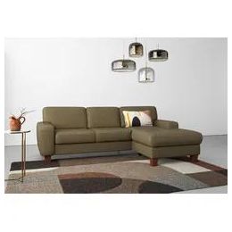 Ecksofa Home Affaire "Vision L-Form" Sofas Gr. B/H/T: 252cm x 90cm x 164cm, Luxus-Microfaser Lederoptik, Recamiere rechts, ohne Bettfunktion-ohne Bettkasten, grün (olive) mit Federkern, wahlweise Bettfunktion und Bettkasten