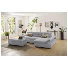 Ecksofa Inosign "Avesa L-Form" Sofas Gr. B/H/T: 300cm x 80cm x 172cm, Struktur weich, Longchair rechts, mit Armteilverstellung-mit Schlaffunktion, grau (hellgrau) Wahlweise mit Armteilvertsellung und Bettfunktion, BTH: 30017280cm