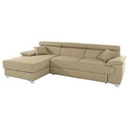 Ecksofa DOMO collection "Mira L-Form" Sofas Gr. B/H/T: 271cm x 78cm x 167cm, Struktur, Recamiere links, mit Kopfteilverstellung, beige wahlweise mit Bettfunktion und Bettkasten