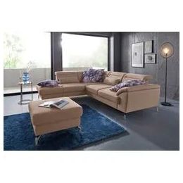 Sit & More Ecksofa SIT & MORE "Percy L-Form" Sofas Gr. B/T: 270cm x 235cm, Feinstruktur, Ottomane links, mit Kopfteilverstellung-mit satiniertem Nickelfuß, beige 12 cm Fußhöhe, Sitztiefenverstellung, wahlweise in 2 Fußfarben