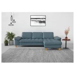 Sit & More Ecksofa SIT & MORE "Westham L-Form" Sofas Gr. B/H/T: 275cm x 88cm x 172cm, Microfaser, Recamiere rechts, ohne Bettfunktion-ohne Bettkasten-ohne Armlehnfunktion-ohne Sitztiefenverstellung, bunt (greyblue) mit Recamiere, oder ohne Bettfunktion, Bettkasten, Füße Eiche