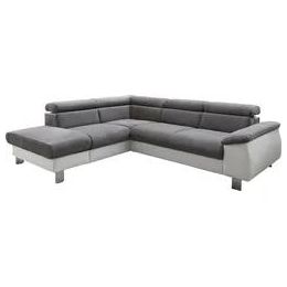 Ecksofa COTTA "Komaris L-Form" Sofas Gr. B/H/T: 249cm x 72cm x 100cm, Kunstleder SOFTLUX-Struktur, Ottomane links, ohne Bettfunktion-ohne Bettkasten-mit RGB-LED-Beleuchtung-mit Kopfteilverstellung, weiß (weiß/stone) inklusive Kopf- bzw. Rückenverstellung, wahlweise Bettfunktion