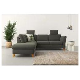 Ecksofa Home Affaire "Trelleborg L-Form" Sofas Gr. B/H/T: 252cm x 86cm x 213cm, Struktur fein, Ottomane links, ohne Bettfunktion-ohne Stauraum, grau (anthrazit) Federkern-Polsterung, wahlweise mit Bettfunktion und Stauraum