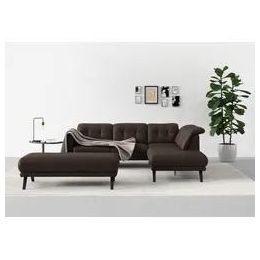 Sit & More Ecksofa SIT & MORE "Scandia L-Form" Sofas Gr. B/H/T: 271cm x 82cm x 214cm, Microfaser, Ottomane rechts, Ohne Kopfteilverstellung-Ohne Armteilfunktion-Mit schwarzen matten Metallfüßen, braun (dunkelbraun) Wahlweise mit Kopfteilverstellung und Armteilfunktion