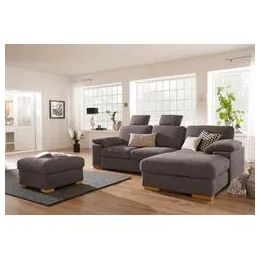 Ecksofa Home Affaire "Ventura L-Form" Sofas Gr. B/H/T: 277cm x 86cm x 172cm, Luxus-Microfaser, Recamiere rechts, mit Bettfunktion-mit Bettkasten, braun (espresso) wahlweise mit Bettfunktion und BettfunktionBettkasten