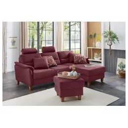 Ecksofa Home Affaire "Palmera L-Form" Sofas Gr. B/H/T: 244 cm x 89 cm x 163 cm, Luxus-Microfaser, Recamiere rechts, ohne Bettfunktion-ohne Bettkasten, rot (bordeaux) Federkern, wahlweise mit Bettfunktion und mitohne Bettkasten