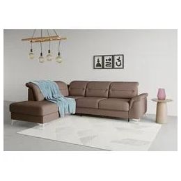 Sit & More Ecksofa SIT & MORE "Sinatra L-Form" Sofas Gr. B/H/T: 251cm x 85cm x 220cm, Struktur weich, Ottomane links, Mit Kopfteilverstellung-Mit Armteilfunktion-Mit Bettfunktion-Mit Stauraum, braun (espresso) mit Ottomane, optional Kopfteilverstellung und Armteilfunktion