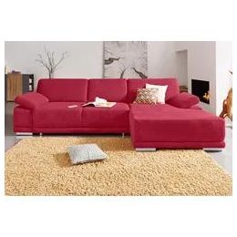 Sit & More Ecksofa SIT & MORE "Coria L-Form", rot, B:282cm H:80cm T:162cm, Kunstleder SOFTLUX;Struktur ( 100% Polyester);Struktur fein ( 90% Polyester; 10% Polyamid);Luxus-Microfaser ALTARA NUBUCK (100% Polyester), Sofas, mit XL-Recamiere, wahlweise mit Bettfunktion