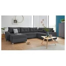 Wohnlandschaft Collection AB "Paris U-Form" Sofas Gr. B/T: 310 cm x 212 cm, Samtoptik, mit Bettfunktion, grau (anthrazit) inklusive Federkern, wahlweise mit Bettfunktion und Bettkasten