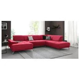 Wohnlandschaft Places of Style "Caluna U-Form" Sofas Gr. B/H/T: 332cm x 81cm x 234cm, Struktur flausch, Recamiere links, rot mit Sitztiefen- und Kopfteilverstellung